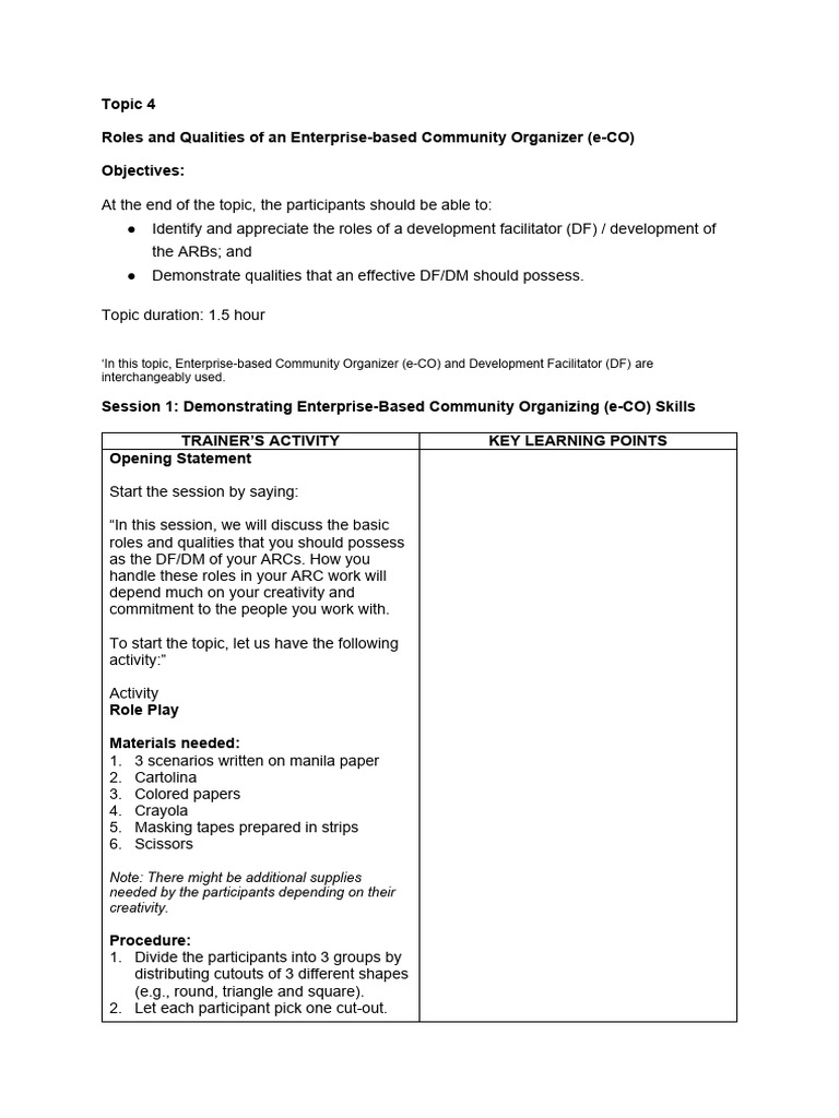Module 3 Session 1 (Topic 4) | PDF | Facilitator
