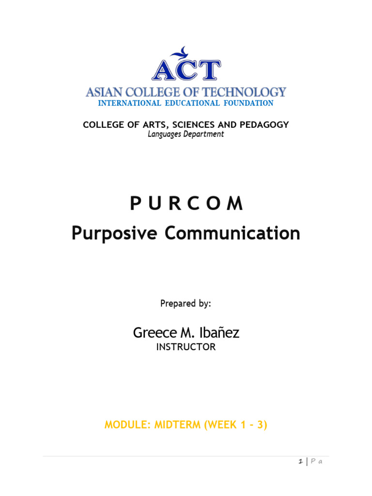 Purcom Midterm Week 1 3 Module 1 | PDF | Communication | Human Communication