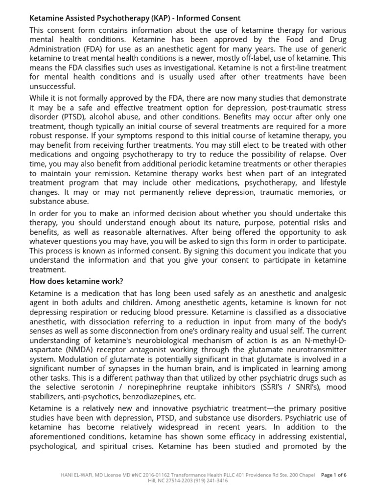 KETAMINE ASSISTED PSYCHOTHERAPY INFORMED CONSENT, Transformance Health ...
