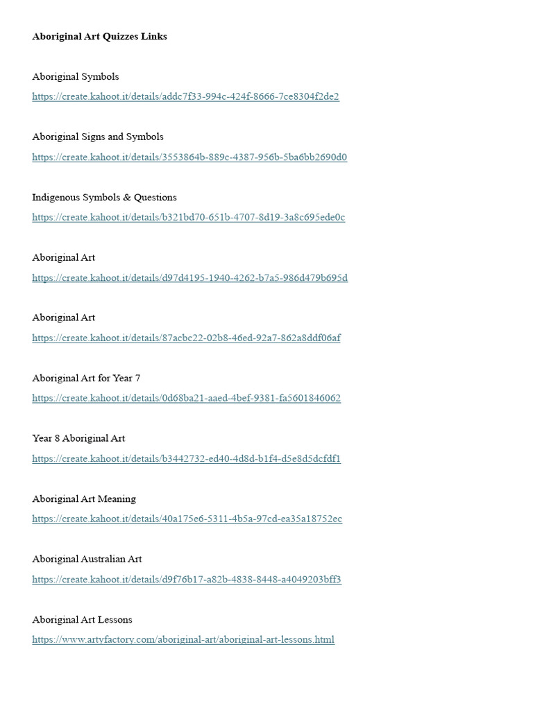 Aboriginal Art Quizzes Links | PDF