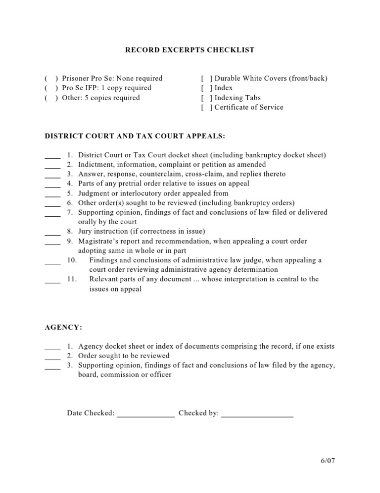 11 TH Cir Rec Ex Checklist | PDF | Finance & Money Management | Law