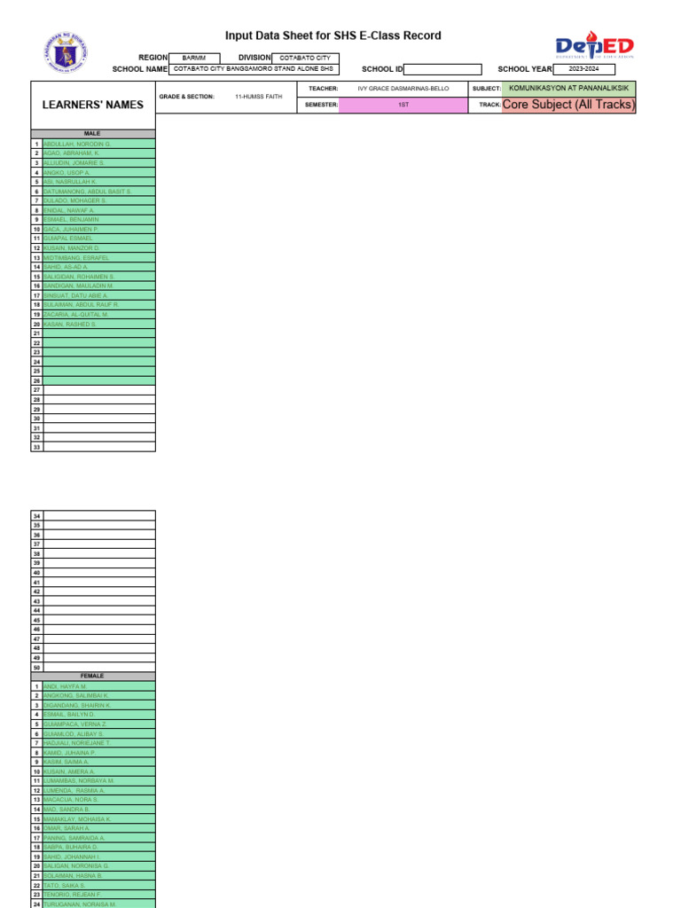 SHS E-Class Record 2023-2024 | PDF