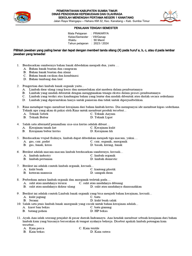 Soal Pts Kls 7 Prakarya | PDF