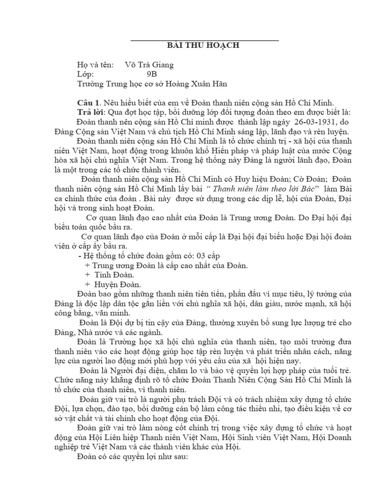 Bai Thu Hoach Doan | PDF