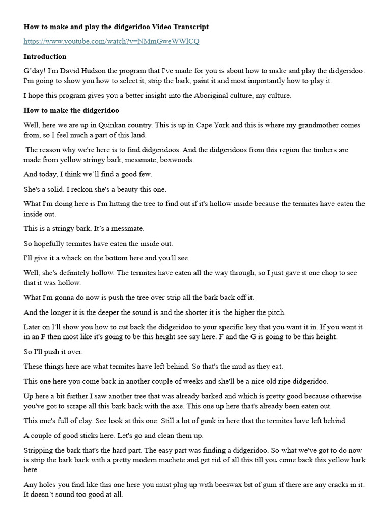 Make and Play the Didgeridoo Guide | PDF | Language Arts & Discipline ...