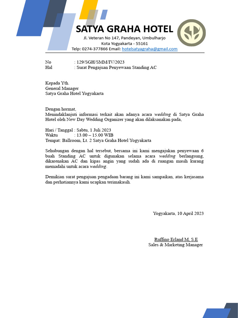 Surat Pengajuan Penyewaan Standing AC | PDF