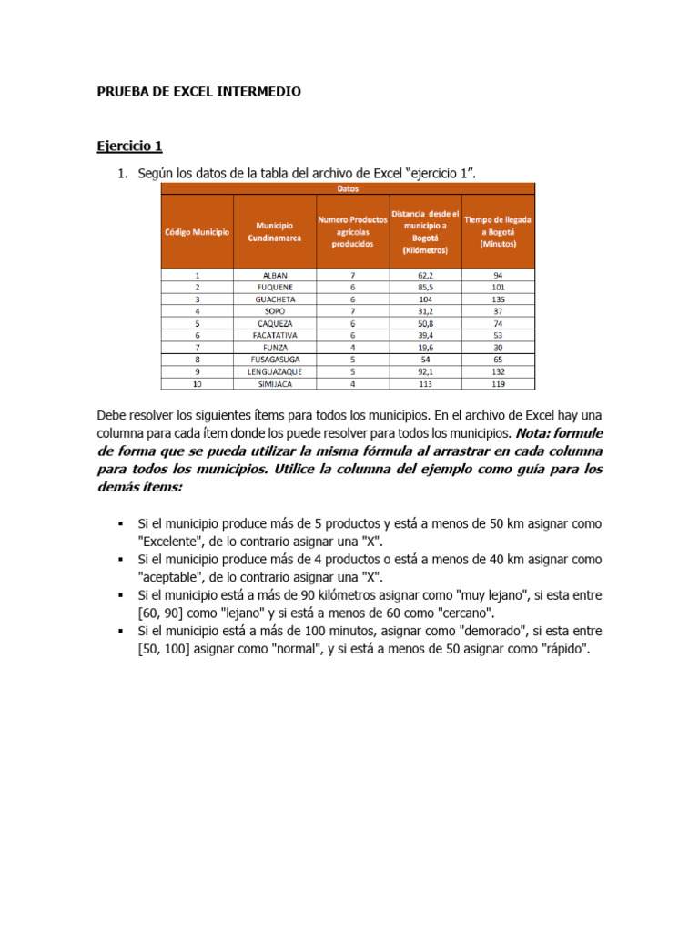 Prueba de Excel Intermedio | PDF