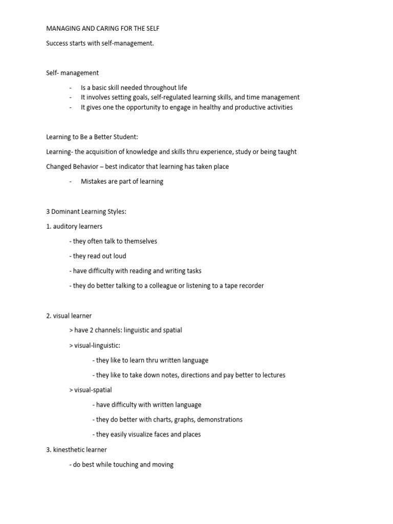 UTS Chap 4 Managing The Self 1 | PDF | Learning | Goal