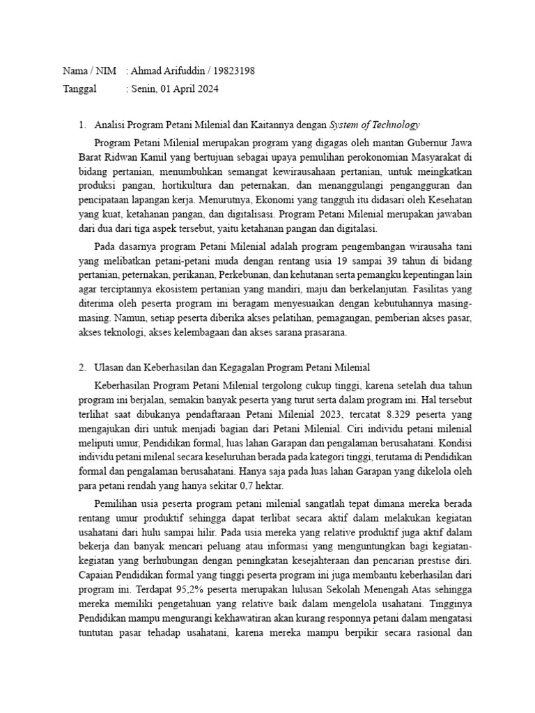 Ahmad Arifuddin - Program Petani Millenial | PDF