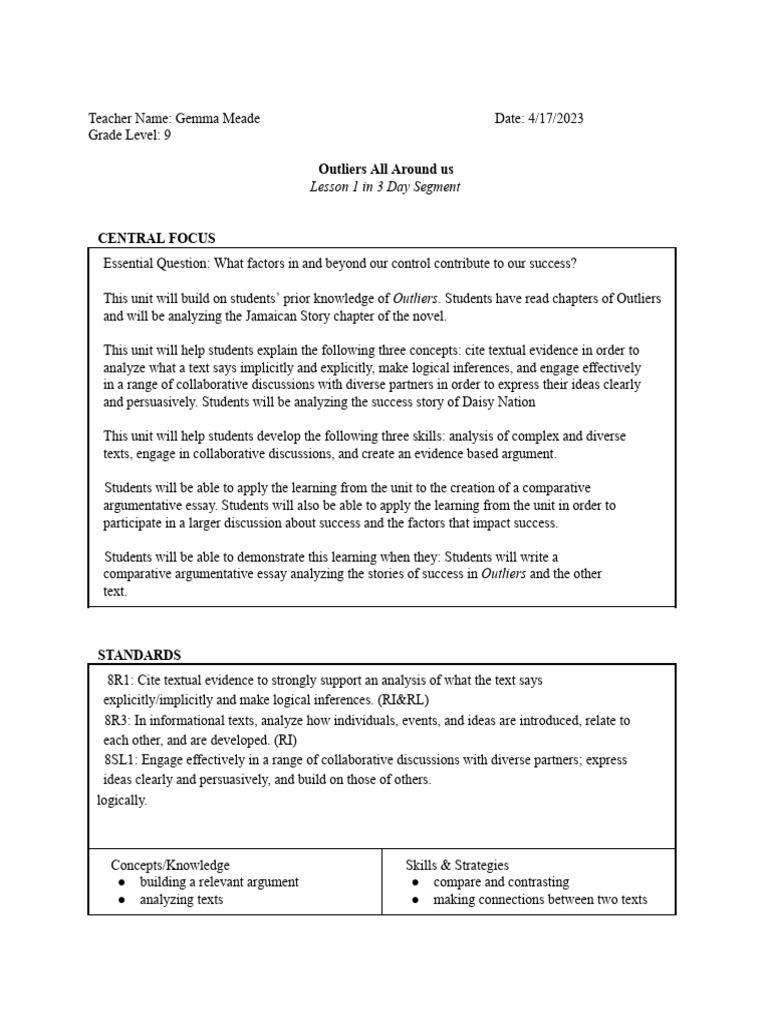 360 lesson plan for portfolio | PDF | Reading Comprehension | Essays