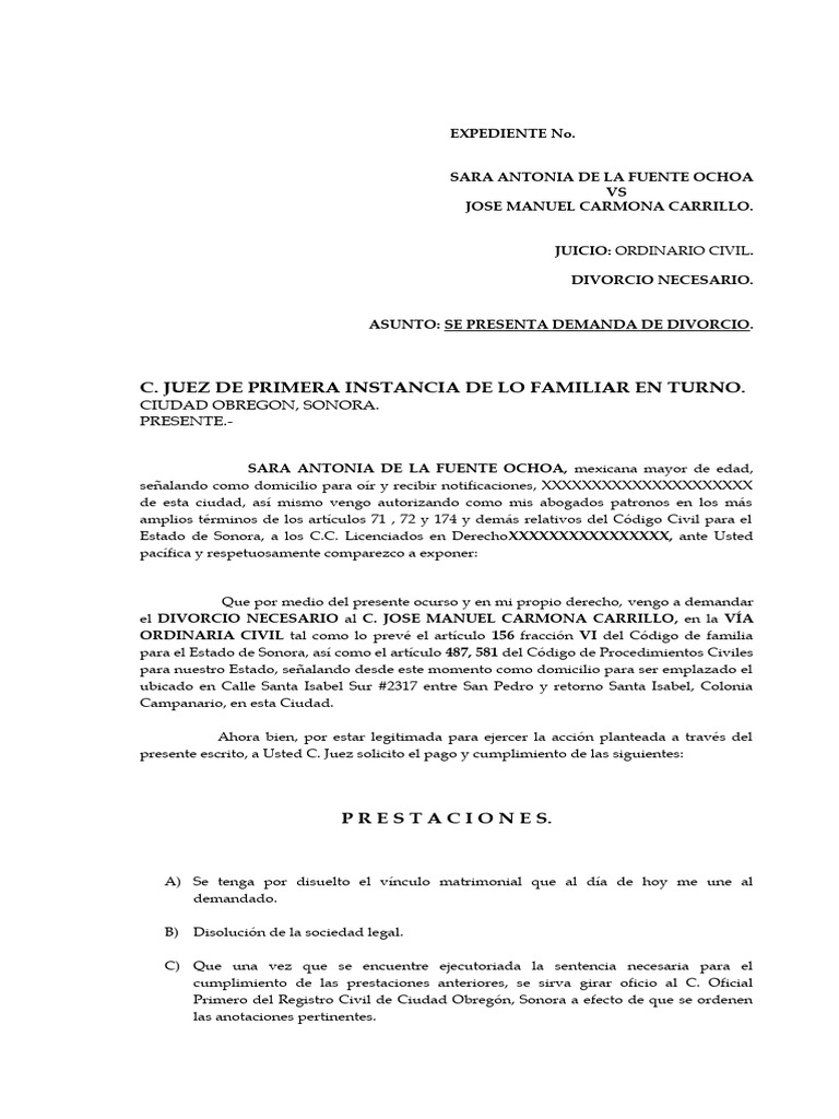 DEMANDA DIVORCIO NECESARIO | PDF | Divorcio | Matrimonio