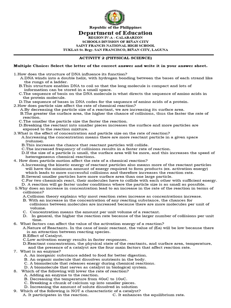 Activity Physical Science | PDF | Reaction Rate | Chemical Reactions