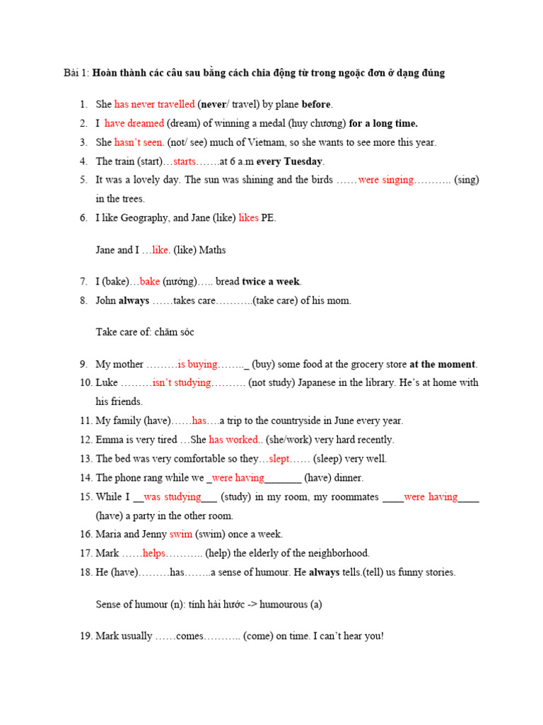 Homework - Present Perfect & Present Continuous Perfect - 1mar | PDF