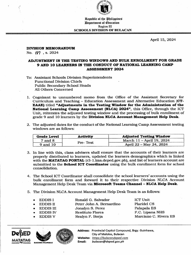 Division Memorandum No. 187 S 2024 | PDF
