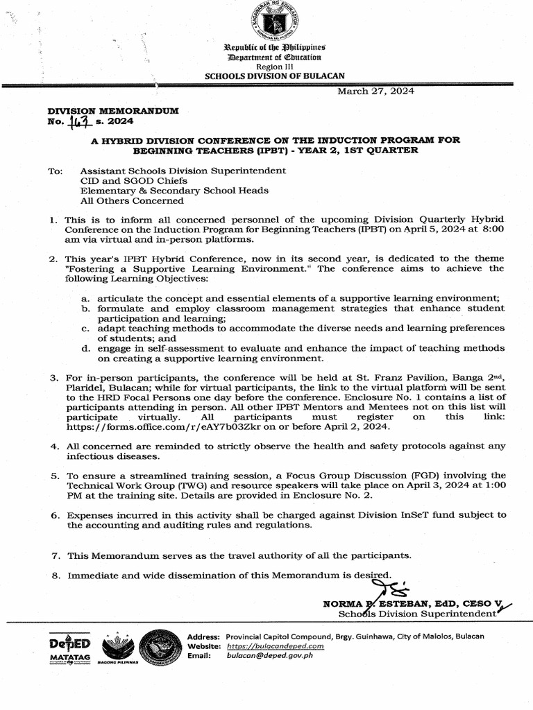 Division Memorandum No. 163 S 2024 | PDF