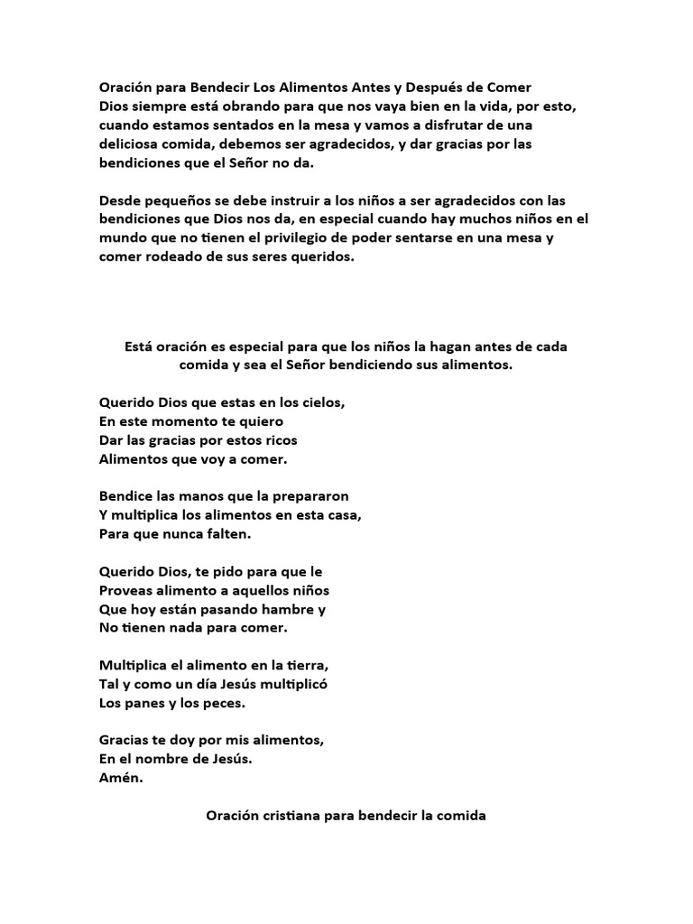 Oración para Bendecir Los Alimentos Antes y Después de Comer ... Oración para Bendecir Los Alimentos Antes y Después de Comer ...