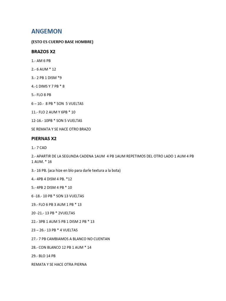 Instrucciones para Tejer Angemon | PDF
