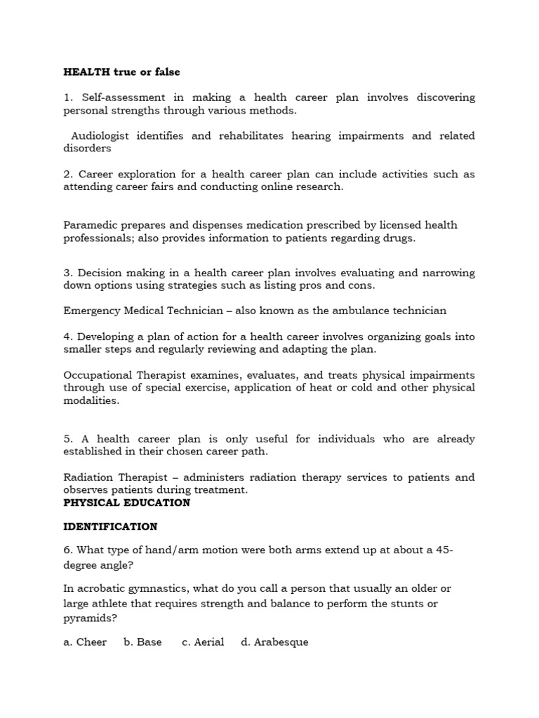 Health and Pe Quiz | PDF | Cheerleading | Therapy