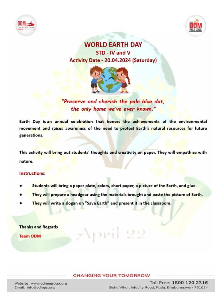 Earth Day Activity for Students 2024 | PDF | Social Science