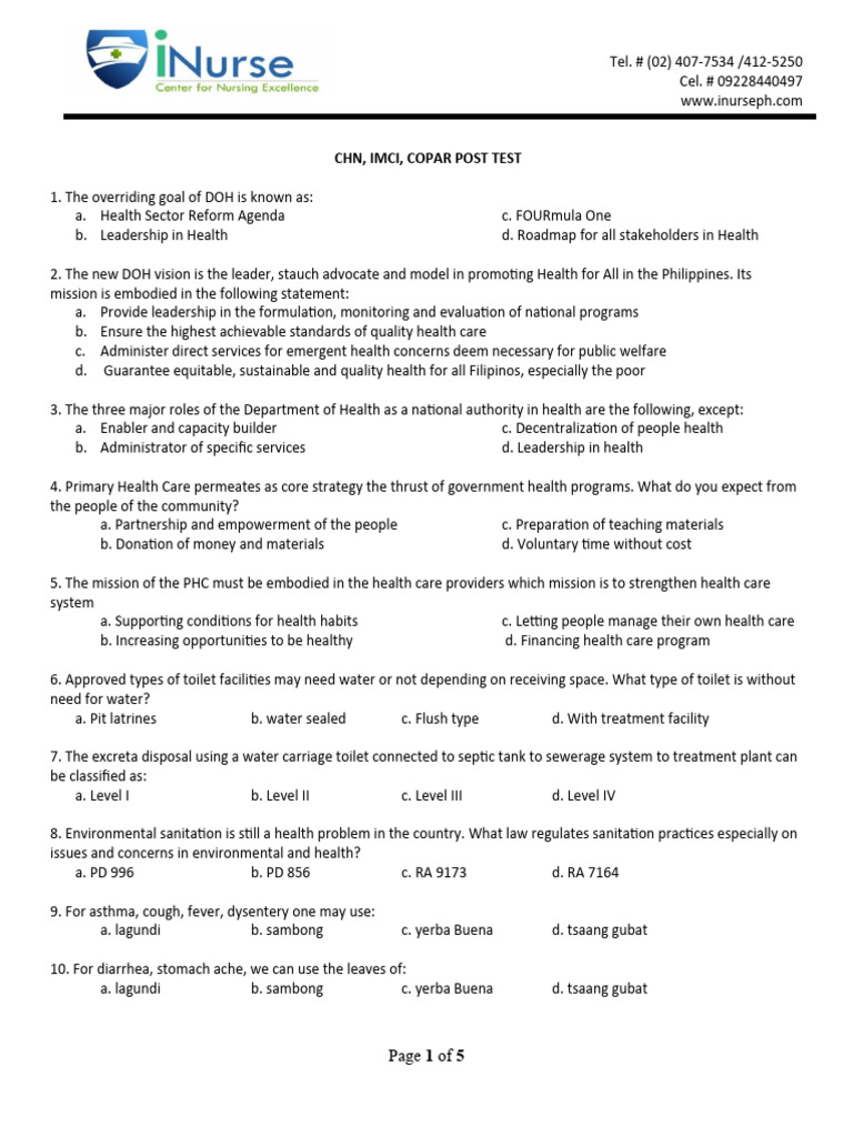 CHN and IMCI COPAR Exam Review | PDF | Diarrhea | Vaccines
