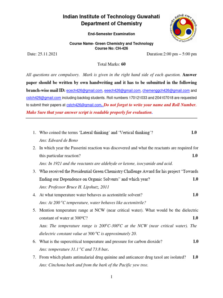 End Sem Solution 29.11.2021 | PDF | Chemical Reactions | Solubility