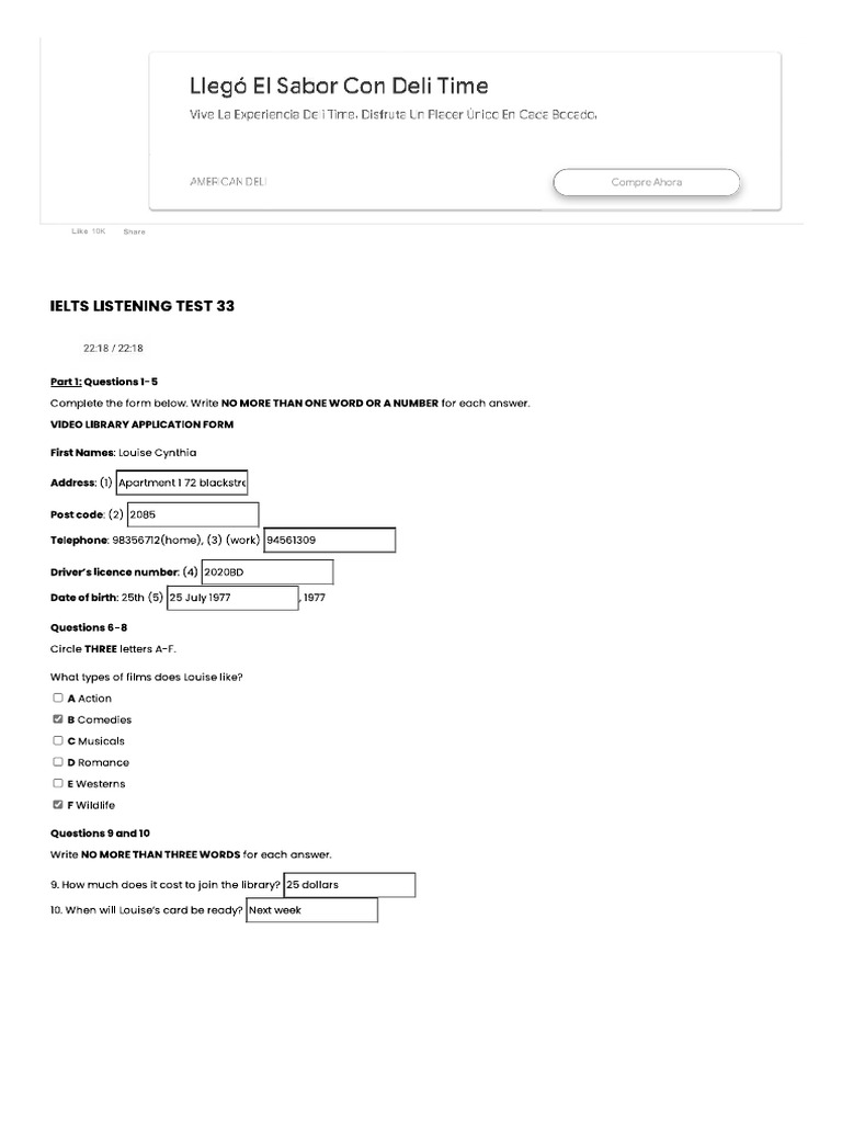 IELTS MASTER - IELTS Listening Test 33 | PDF