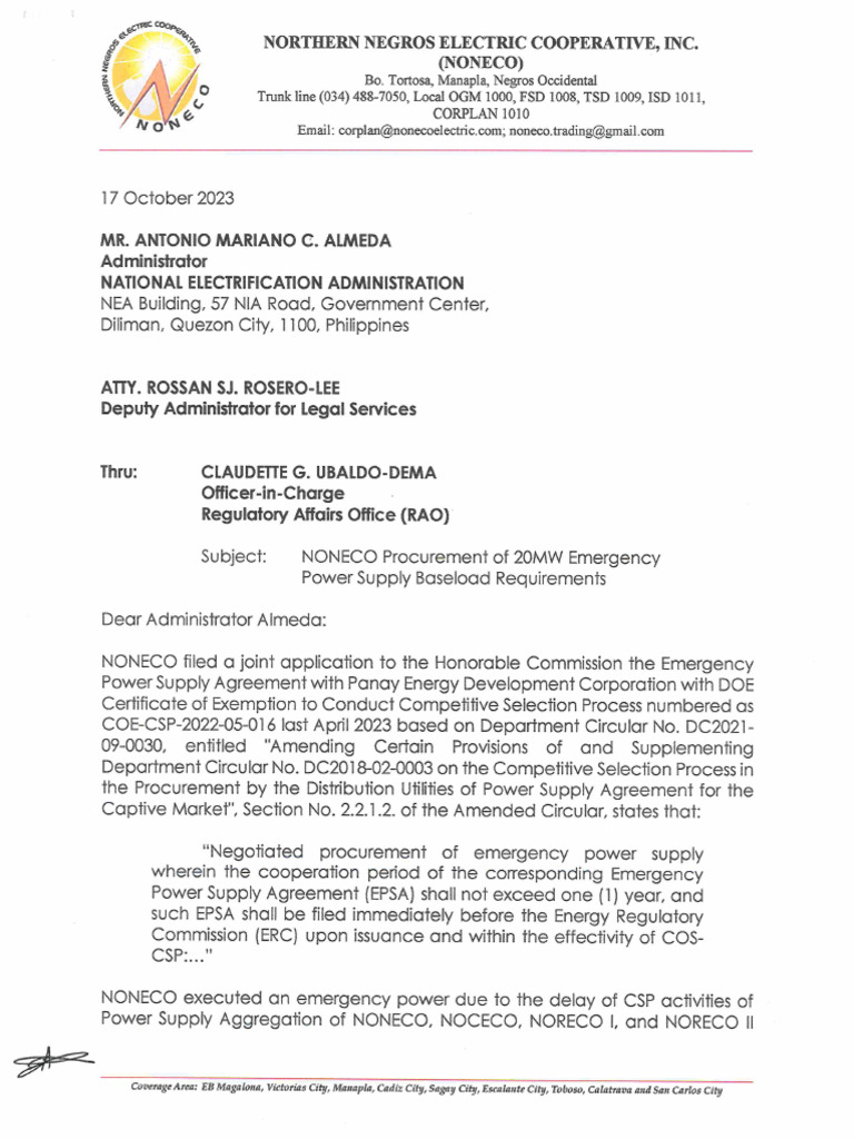 Letter For NEA Re Application EPSA | PDF