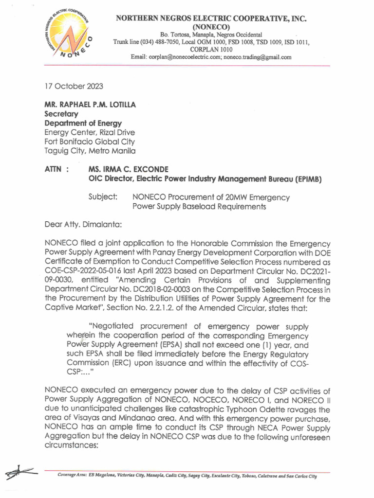 Letter For DOE Re Application EPSA | PDF