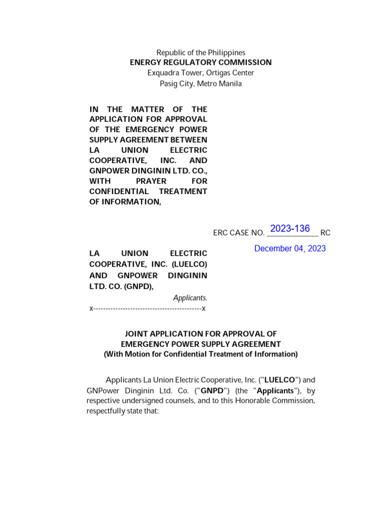 LUELCO-GNPower Emergency Supply Agreement | PDF | Trade Secret