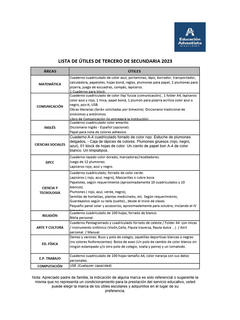 Lista 3ro | PDF | Color | Lápiz