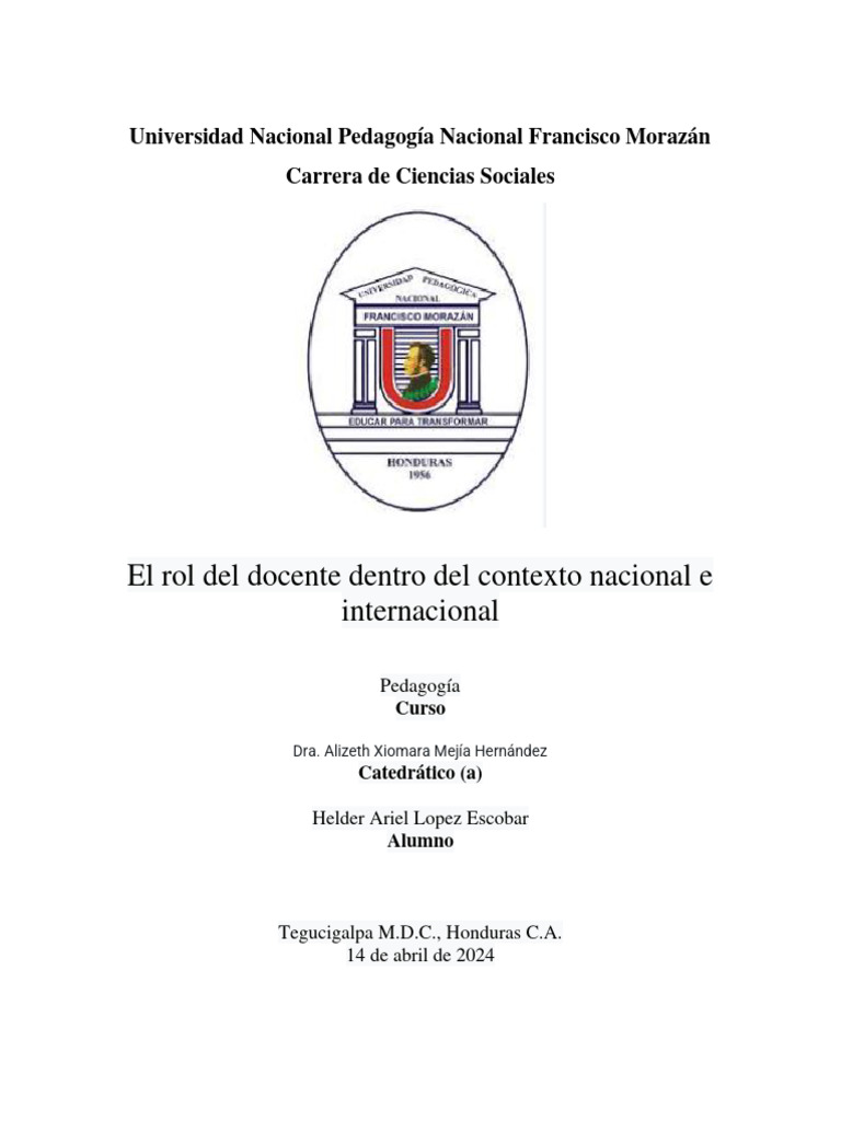 Ensayo - El Rol Del Docente Dentro Del Contexto Nacional e Internacional - Helder Lopez | PDF ...