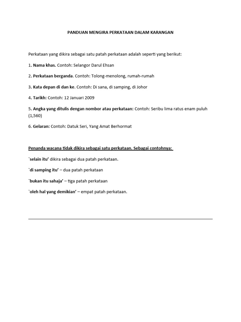 Panduan Mengira Patah Perkataan Karangan | PDF | Karier & Perkembangan ...