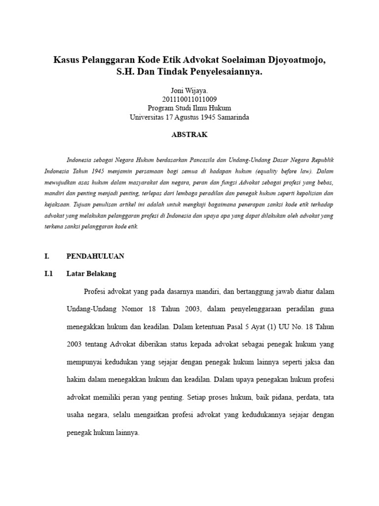 Kasus Pengacara Joni | PDF | Hukum