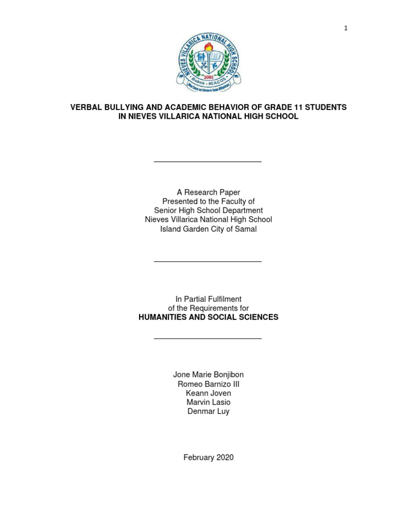 PR 2 Full Research Sample | PDF | Bullying | Self Esteem