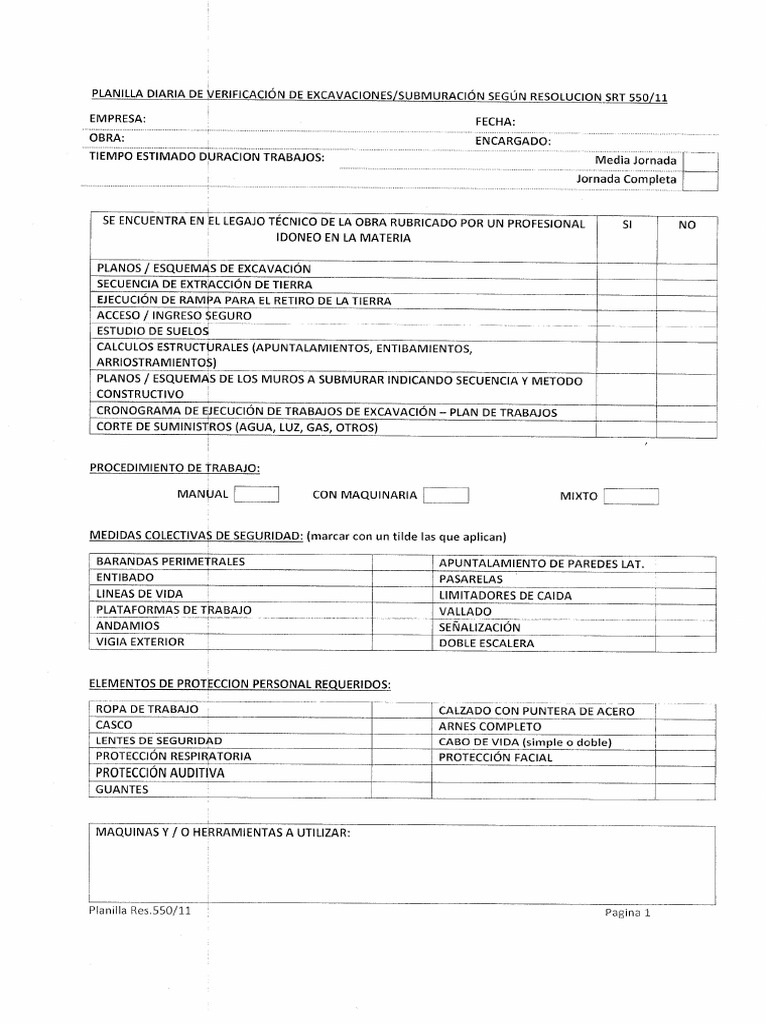 Planilla Diaria de Verificacion 550 | PDF