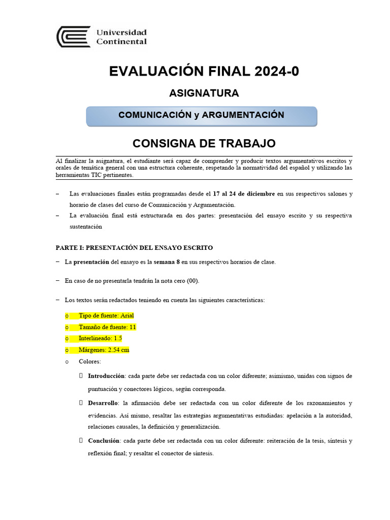 Consigna para la evaluación final 2024-00 | PDF | Ensayos