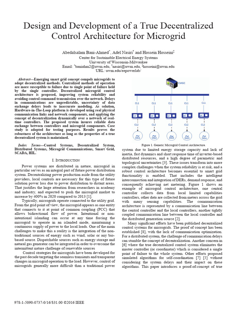 Decentralized Microgrid Control Design | PDF | Computer Network | Electrical Engineering