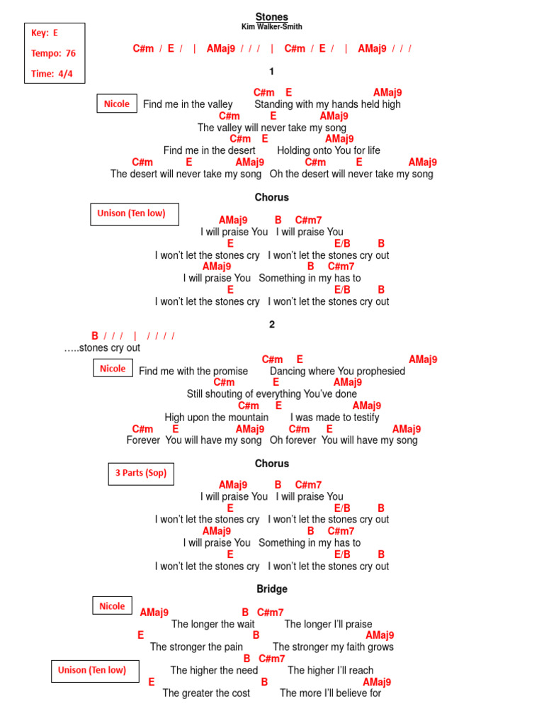Chords - Stones (E) With Vocal Arrangement | PDF | Song Recordings ...