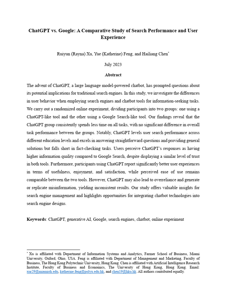 ChatGPT Vs Google A Comparative Study of Search Pe | PDF | Search ...