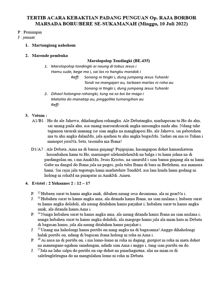 Tertib Acara Kebaktian Padang | PDF