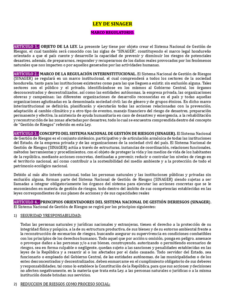 Ley SINAGER: Gestión de Riesgos en Honduras | PDF | Administración ...