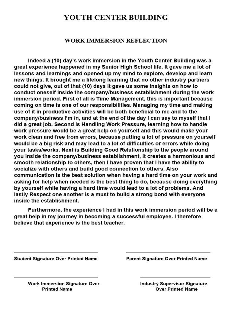 work immersion reflection | PDF