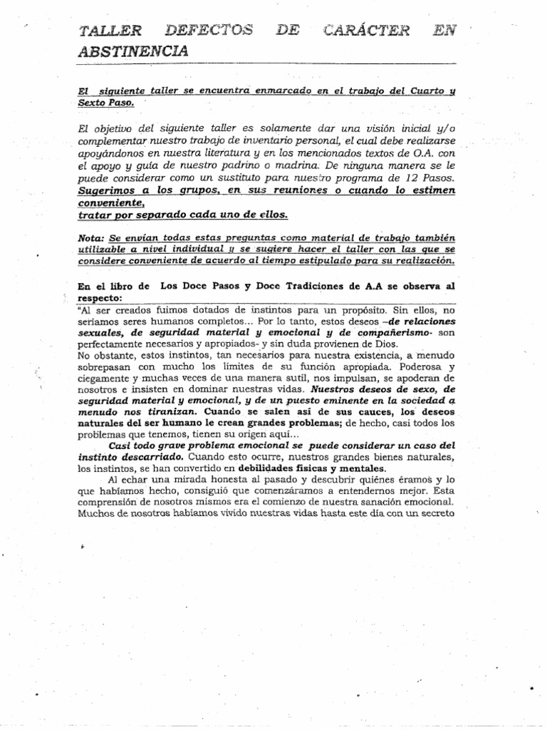 Taller de Defectos de Caracter | PDF