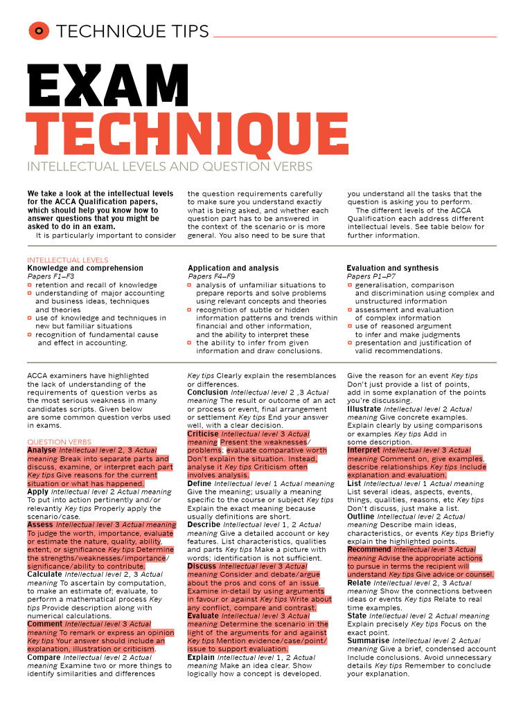 ACCA Exam Question Verbs Explained | PDF | Evaluation | Knowledge