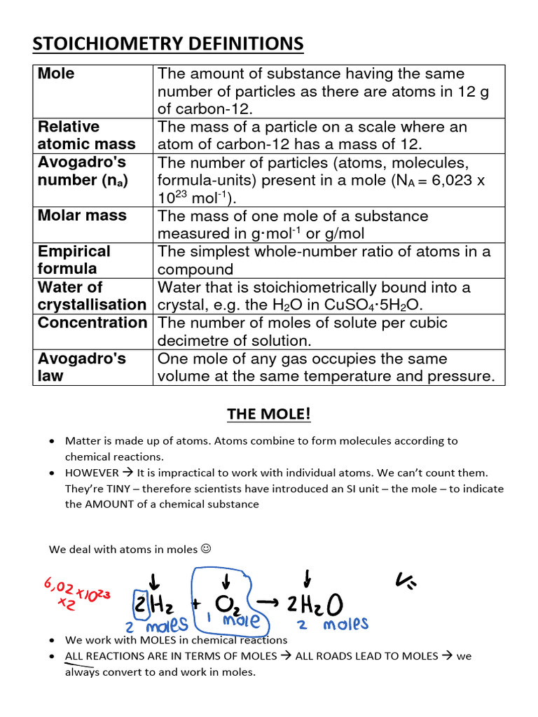 Stoichiometry Definitions and Examples | PDF | Mole (Unit) | Stoichiometry