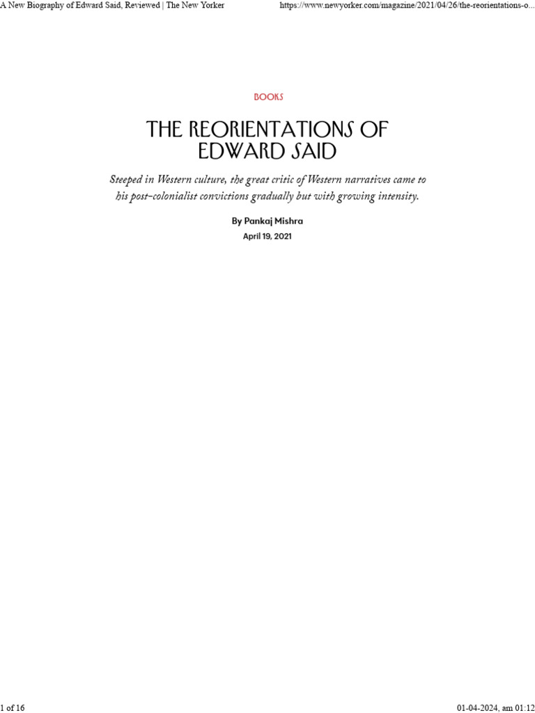 Edward Said Biography Review | PDF | Palestinians | Orientalism (Book)