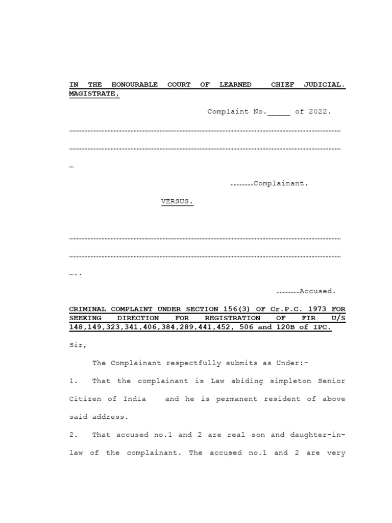 Criminal Complaint Under Section 156 | PDF | Justice | Crime & Violence