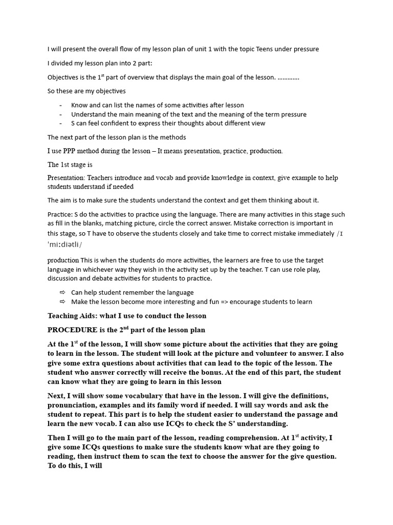 Lesson Plan: Teens Under Pressure | PDF | Lesson Plan | Vocabulary