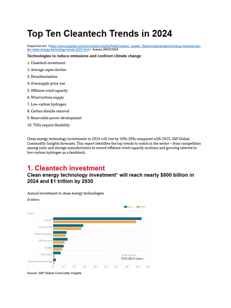 Top Cleantech Trends for 2024 | PDF | Renewable Energy | Clean Technology