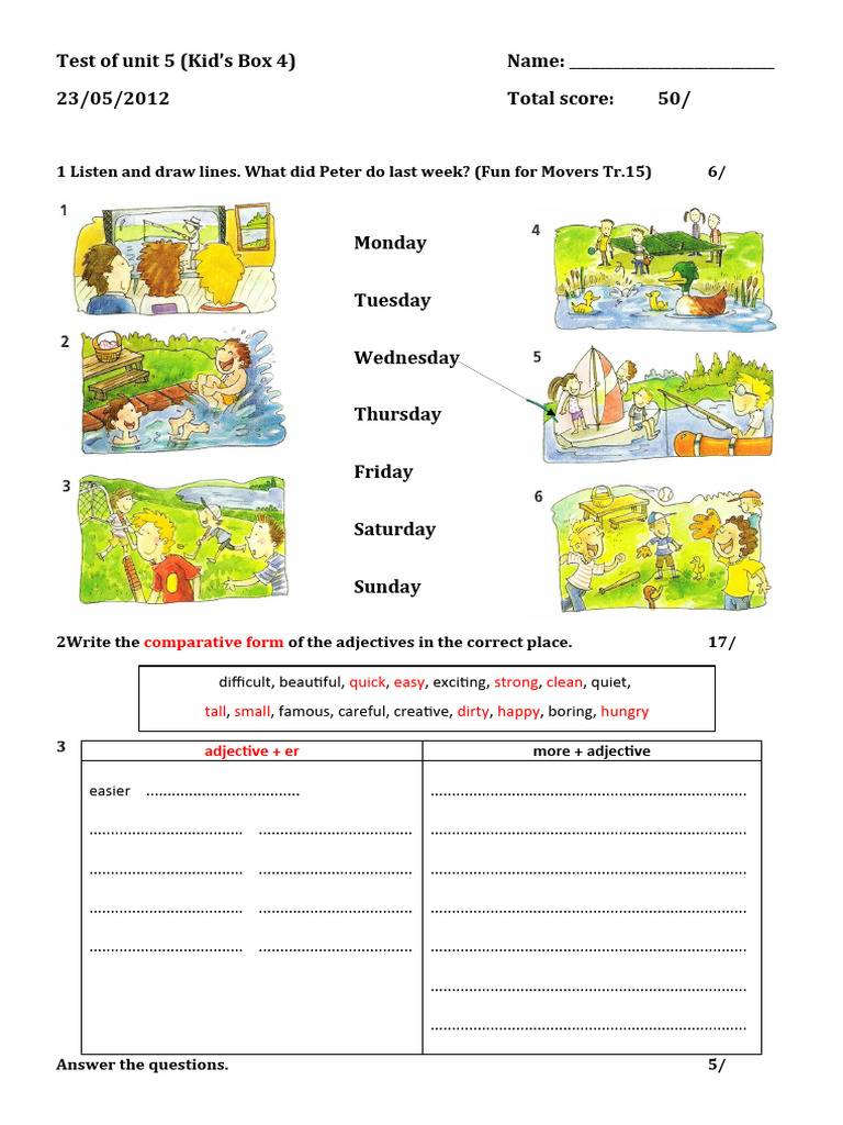 Unit 5 Test: Kid's Box 4 Assessment | PDF | Linguistic Morphology | Grammar